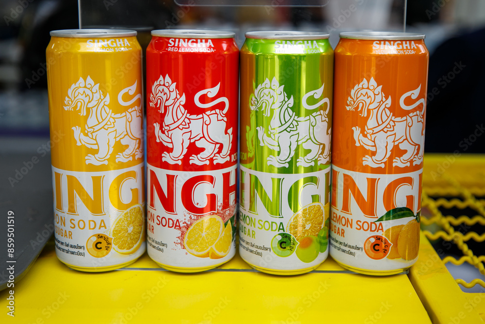 Bangkok, Thailand - March 22, 2024: Canned of Singha lemon soda with no ...