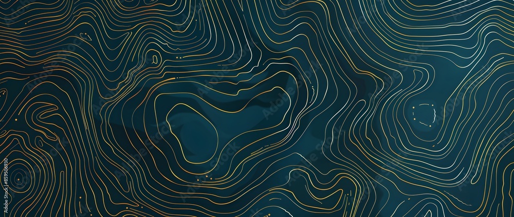 Vector illustration of topographic lines on a dark blue background ...