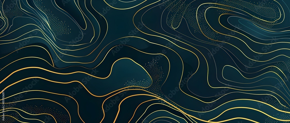 Vector illustration of topographic lines on a dark blue background ...