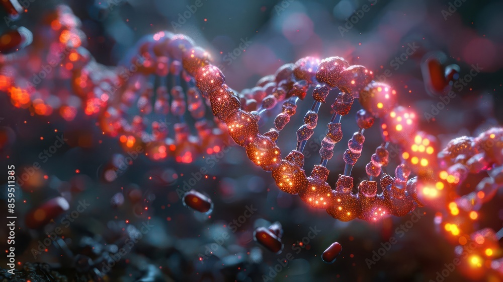 DNA replication process during cell division, front view, highlighting ...