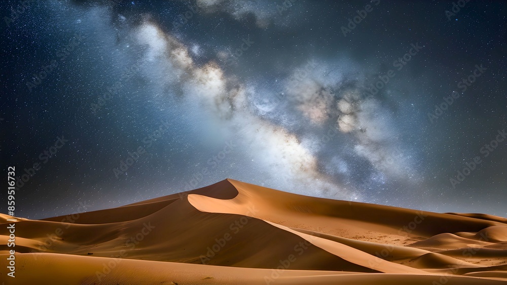 The Milky Way galaxy stretches across the pitch black sky. Above the ...