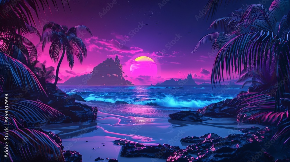 Aesthetic beach synthwave retrowave wallpaper with a cool and vibrant ...