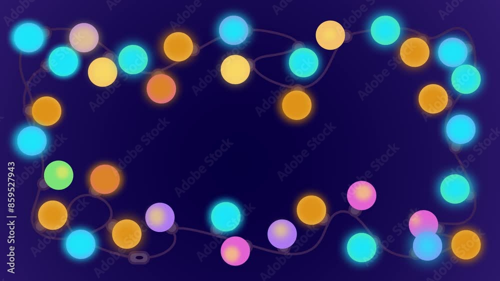 Bright colorful festive lights against dark blue background. Frame made ...