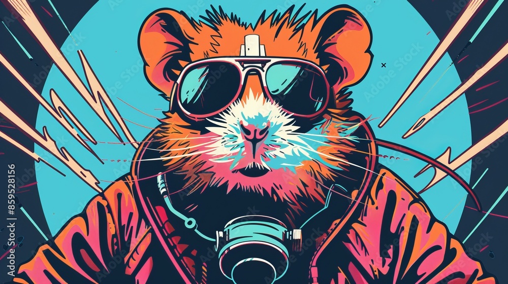 jumping hamster wearing futuristic thief uniforms and sunglasses ...