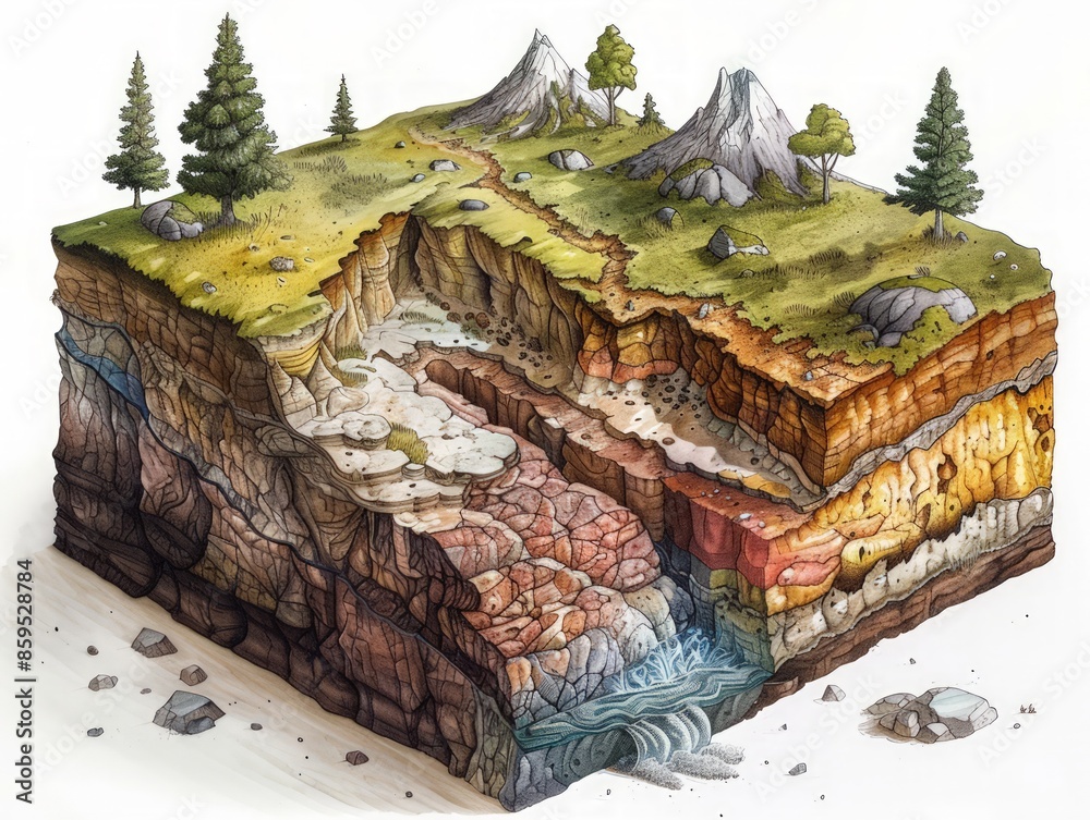 the process of rock weathering, showing physical weathering, chemical ...