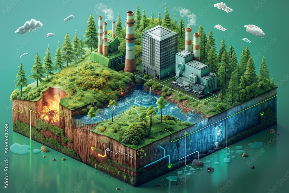 the process of the carbon cycle, showing photosynthesis, respiration ...