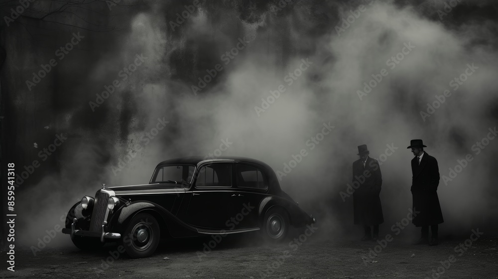 Foto de 1930s italian mobsters near classic car in chicago city ...