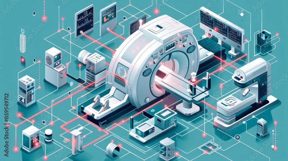 the process of magnetic resonance imaging (MRI), showing magnetic field ...