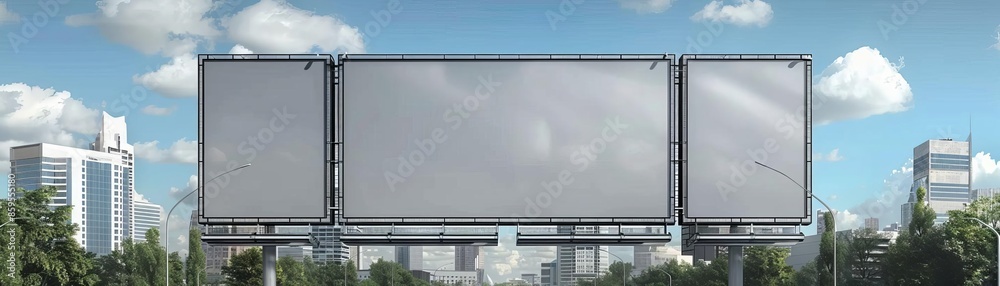 Large blank billboard on a freeway in Charlotte, with the city skyline ...