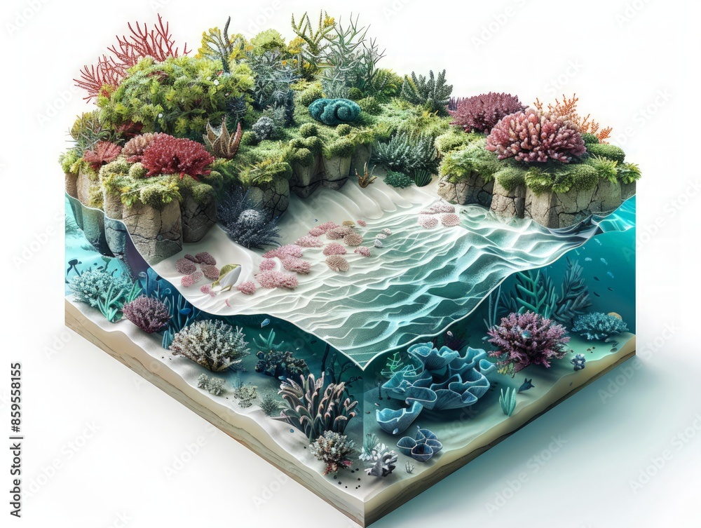 the process of ocean acidification, showing CO2 absorption, pH decrease ...