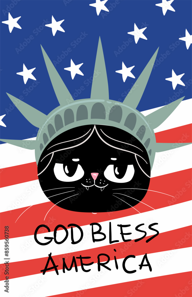 god bless America happy character cat, Cute statue of liberty black cat ...