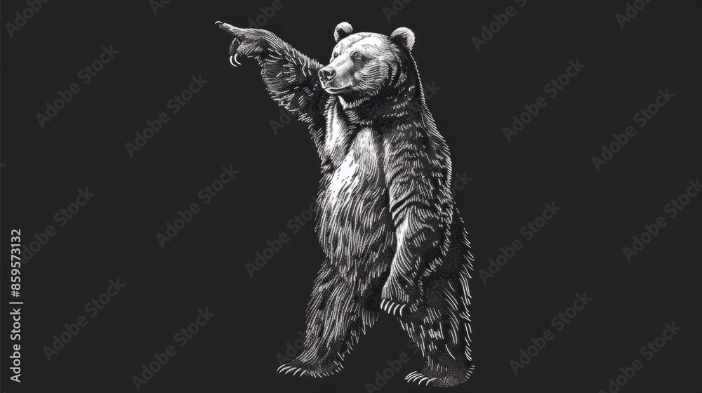 Dancing standing bear pointing with its paw sketch engraving generative ...