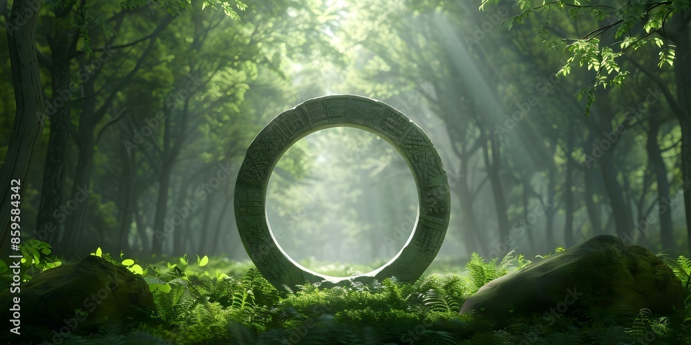 Viking rune portal in a vivid forest landscape realistic 3D CGI ...