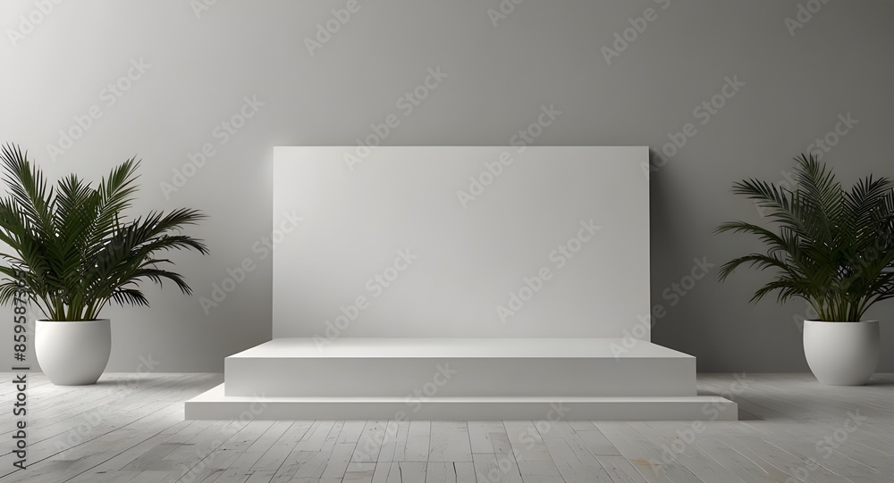 Abstract white wall product podium 3d background summer stage of empty ...