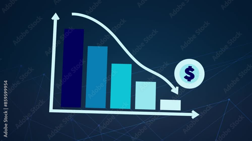 3D motion animation of going downward bar chart falling stock index ...