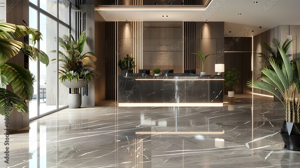 Interior of luxurious hospitality industry lobby at hotel filled with ...