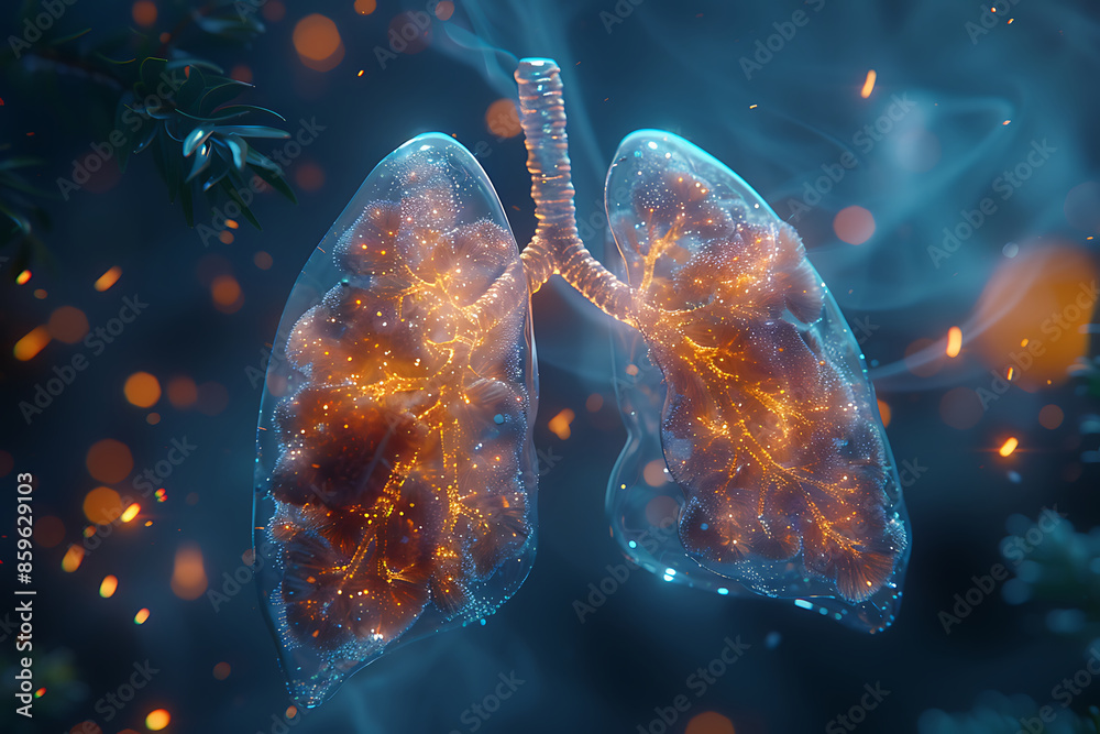 Schematic illustration of human lungs with the different elements on a ...