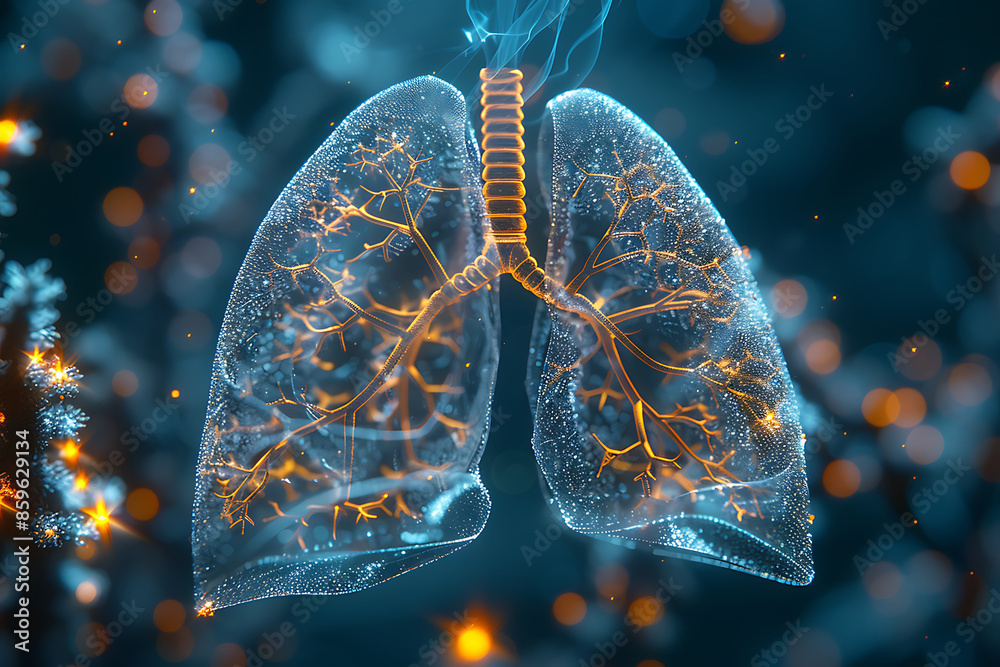 Schematic illustration of human lungs with the different elements on a ...