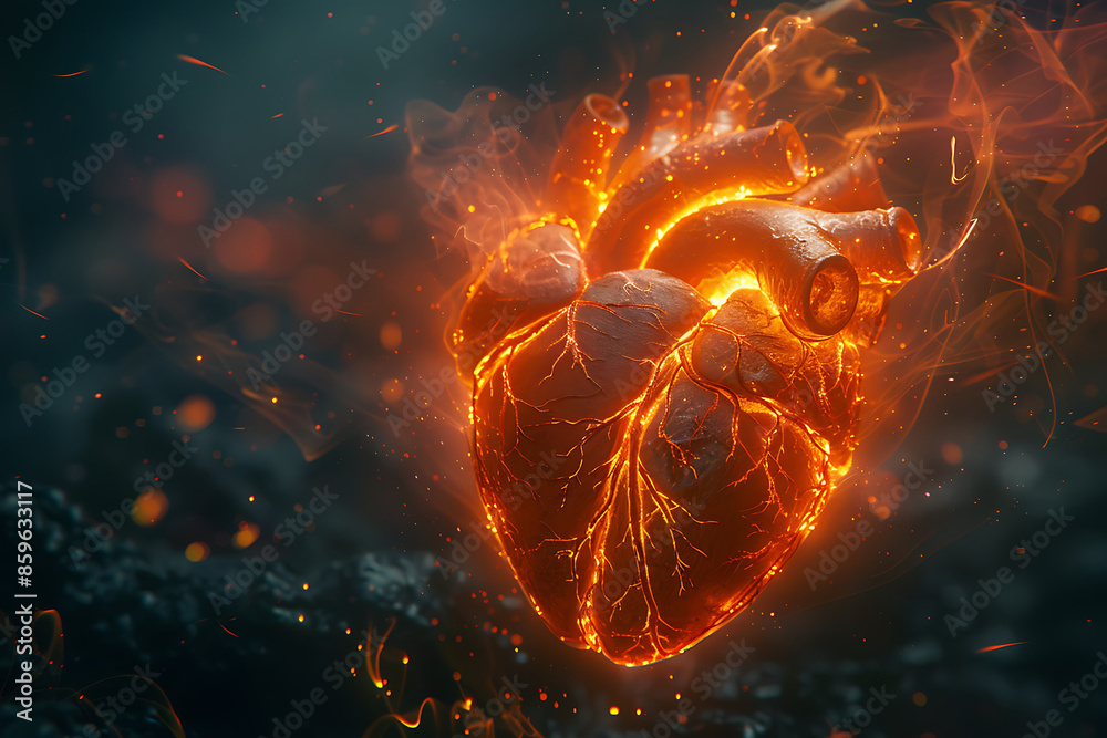 Anatomical study of a heart. Heart problems, heart attack. Surgery. 3d ...