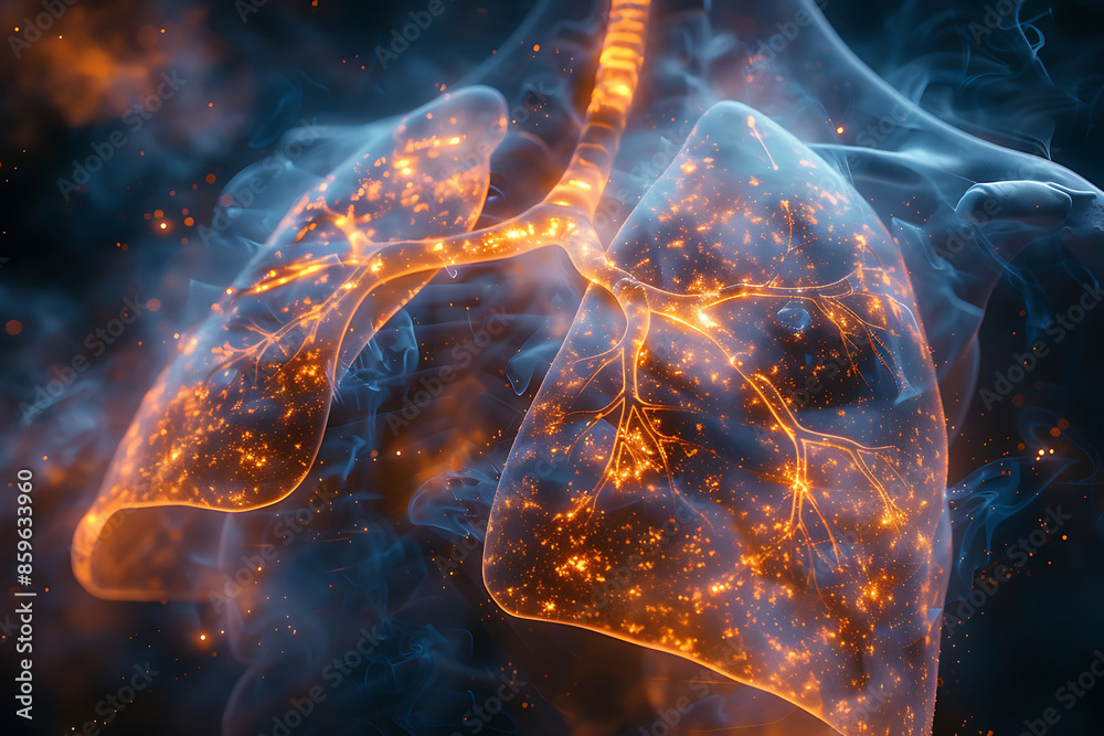 Schematic illustration of human lungs with the different elements on a ...