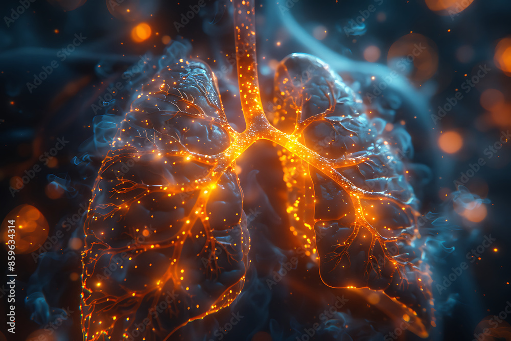 Schematic illustration of human lungs with the different elements on a ...