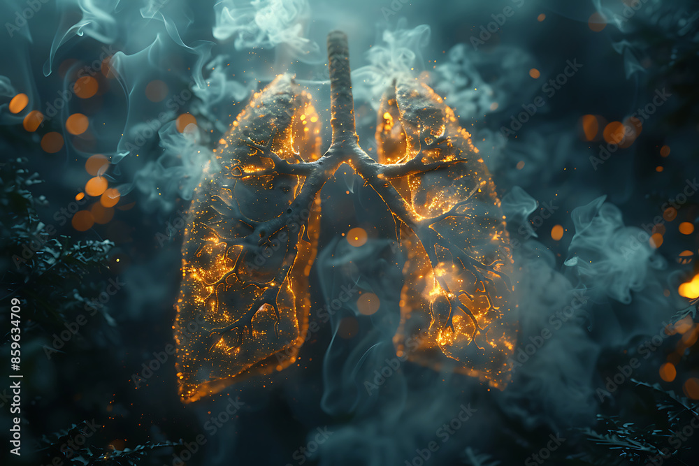 Schematic illustration of human lungs with the different elements on a ...