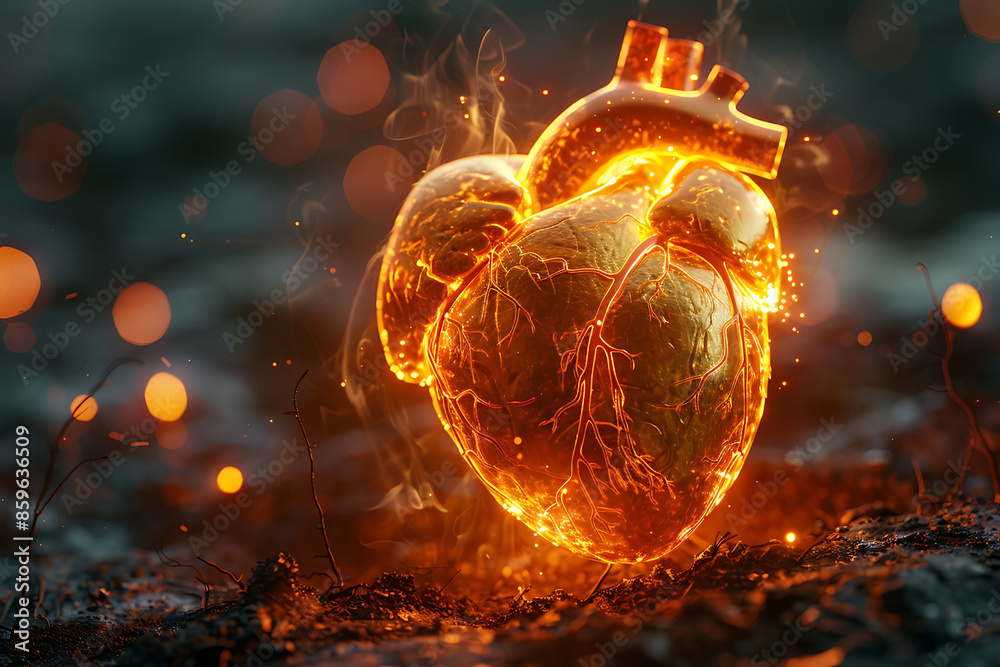 Anatomical study of a heart. Heart problems, heart attack. Surgery. 3d ...