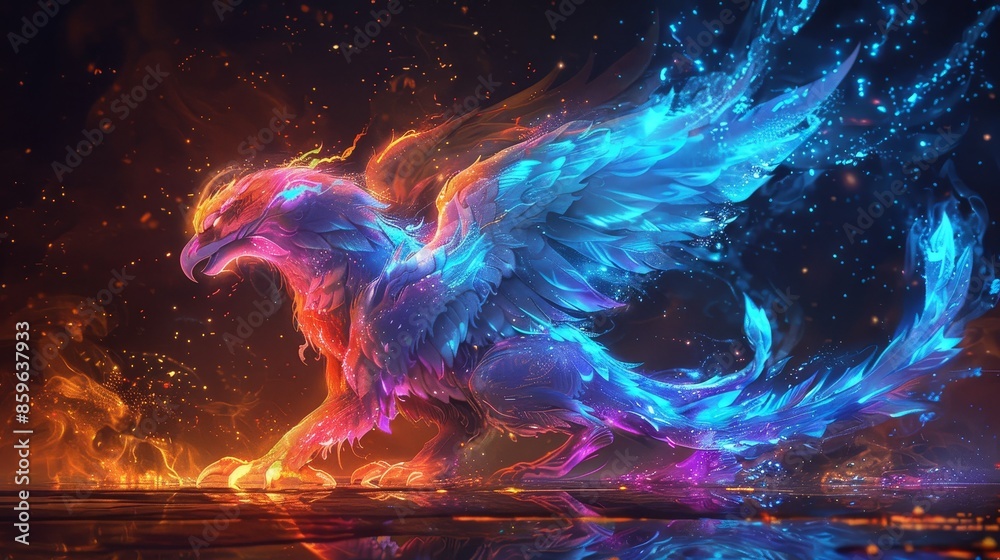 Neon Fantasy Creatures Griffins: A photo of imaginary creatures like ...