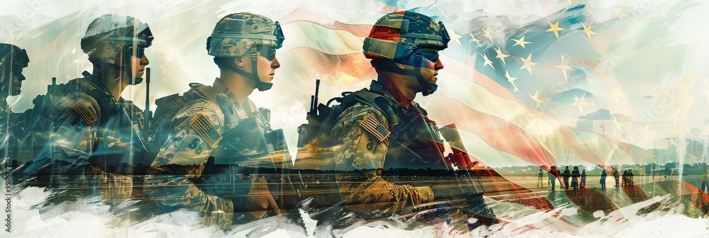 Powerful and dynamic double exposure artwork featuring a battle ...