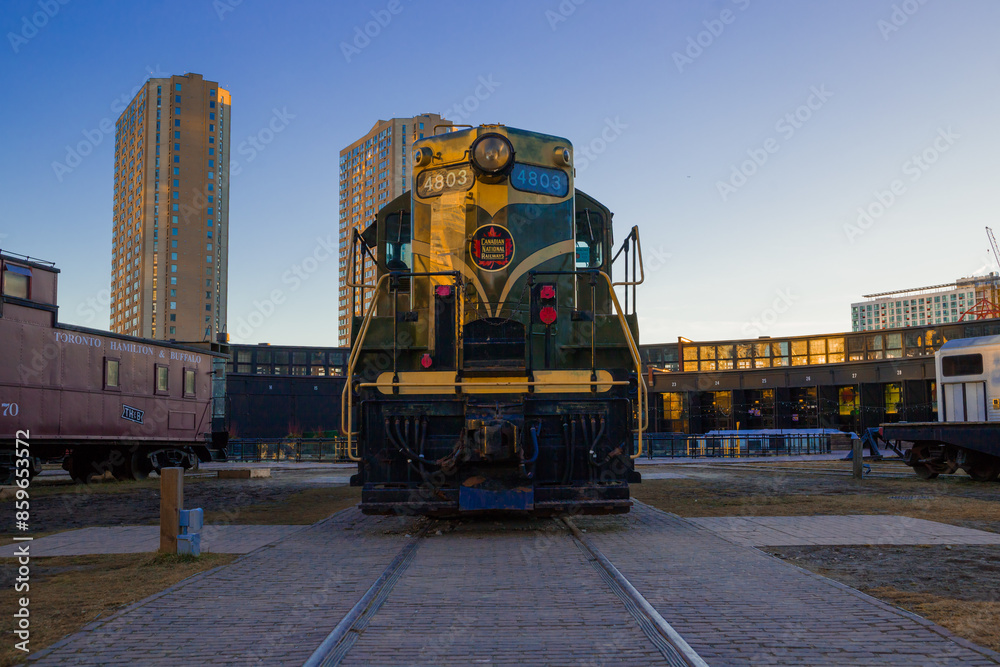 Old train collection at Toronto Railway Museum in Roundhouse Park in ...