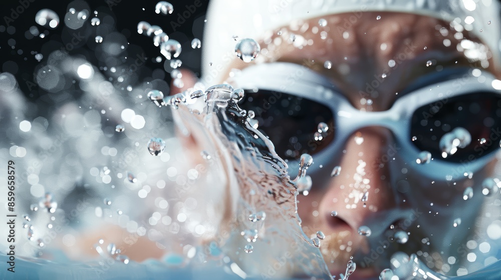 Champion swimmer breaking the surface of the water, intense ...