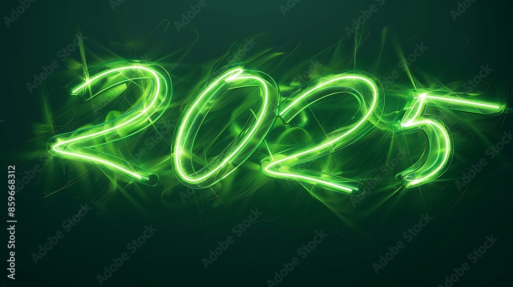 "2025" on an empty solid background with bright green color, in an ...