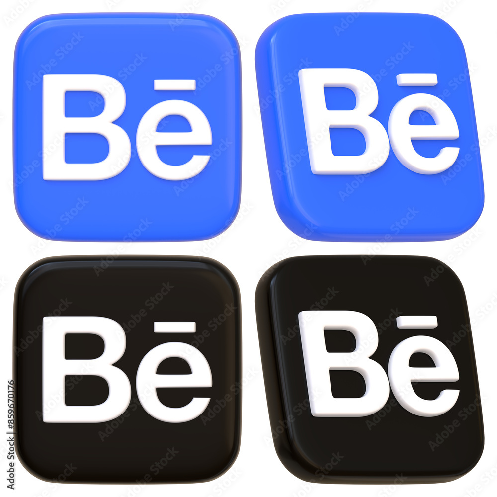 Set of Behance logos in blue and black color variants, showcasing the ...