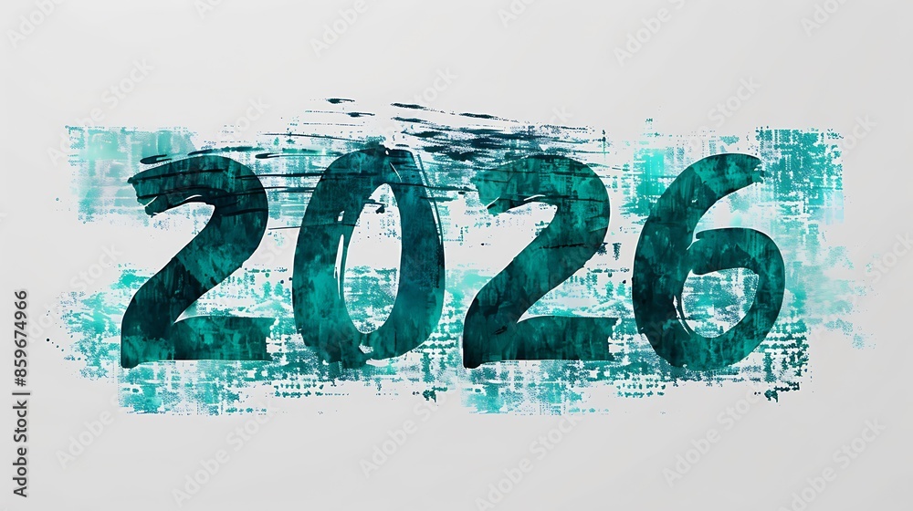 ภาพประกอบสต็อก "2026" on an empty solid background with bright teal ...