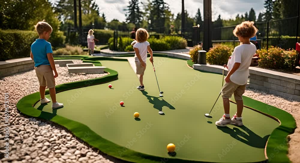 Children playing mini golf. vídeo do Stock | Adobe Stock
