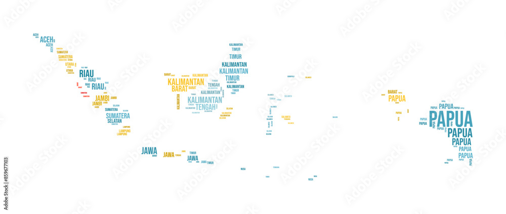 Indonesia Word Cloud. Country shape with region division. Indonesia ...