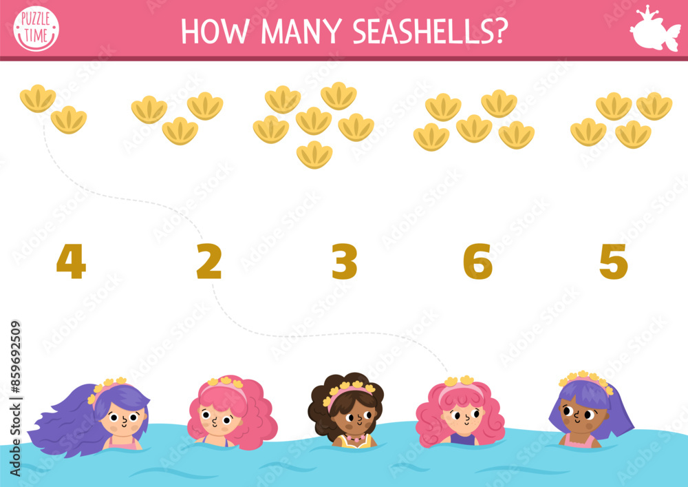Match the numbers mermaid game with princess in water wearing headbands ...