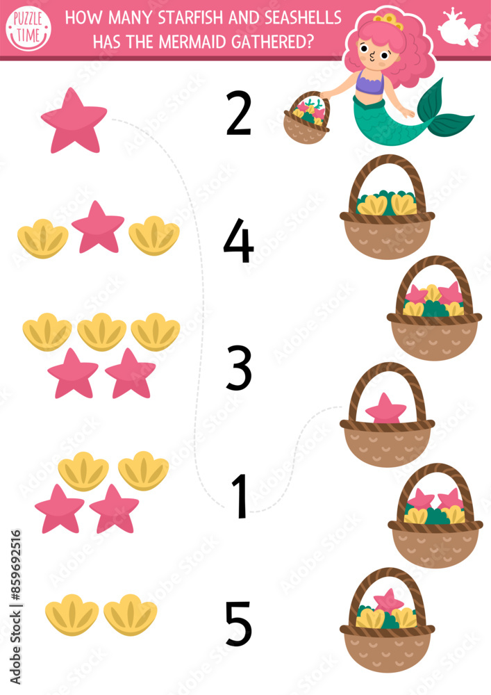 Match the numbers mermaid game with princess gathering starfish ...