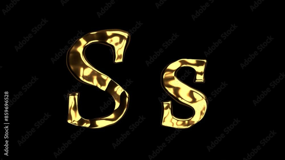 Upper and lower case S alphabet with golden fluid texture, latin script ...