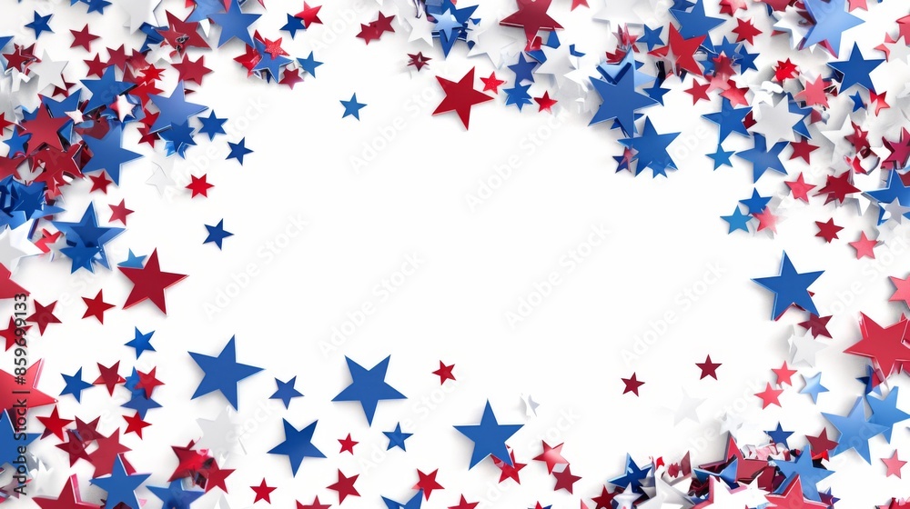 Red, White, and Blue Stars Confetti Border on Transparent Background ...
