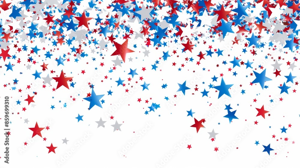 Red, White, and Blue Stars Confetti Border on Transparent Background ...