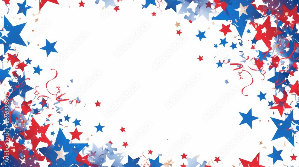 Red, White, and Blue Stars Confetti Border on Transparent Background ...