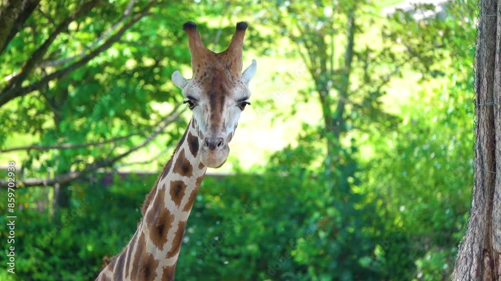 Giraffe head closeup. Reticulated giraffe (Giraffa camelopardalis ...