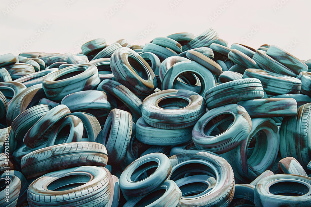 stack of tires, A large, imposing pile of used, old car tires sits ...