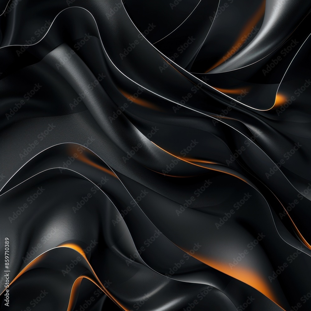 Dark abstract waves with subtle orange highlights flowing smoothly ...