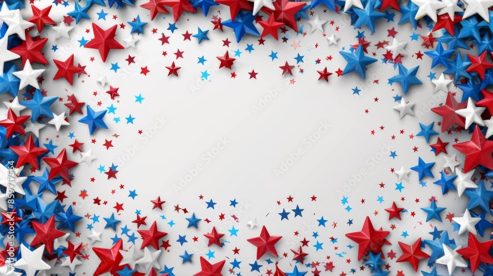 Red, White, and Blue Confetti Stars Border on Transparent Background ...