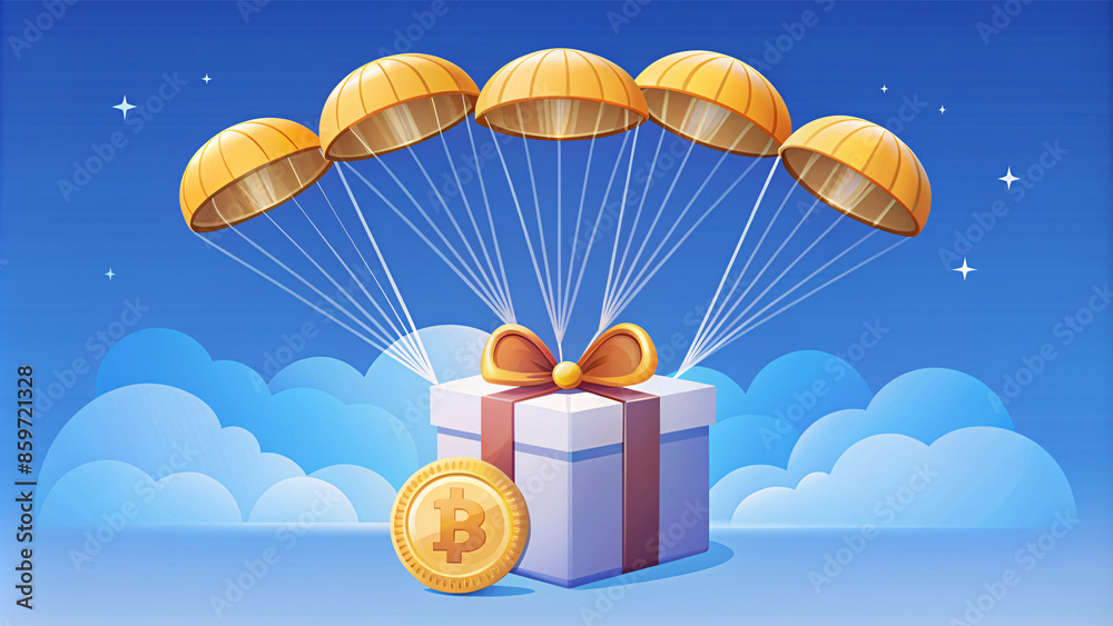 Crypto airdrop, cryptocurrency business background in a gift box with ...