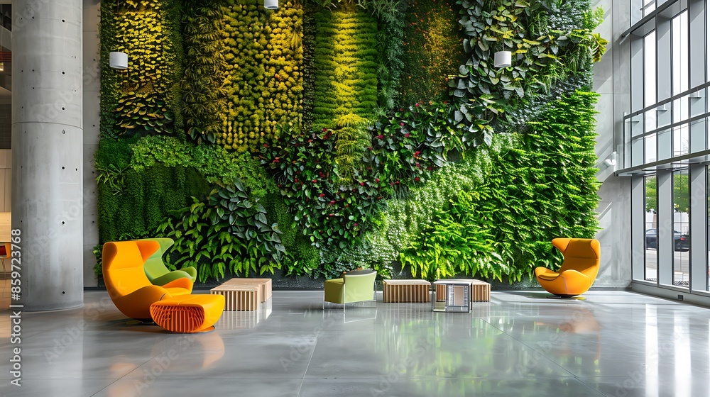 Foto de architectural firm's lobby with a green wall featuring native ...