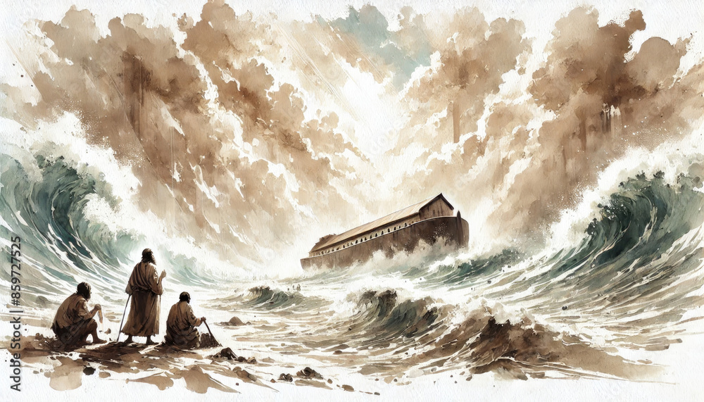 Noah and the Flood — Genesis 6. The ark during the storm. Digital painting. Stock Illustration ...