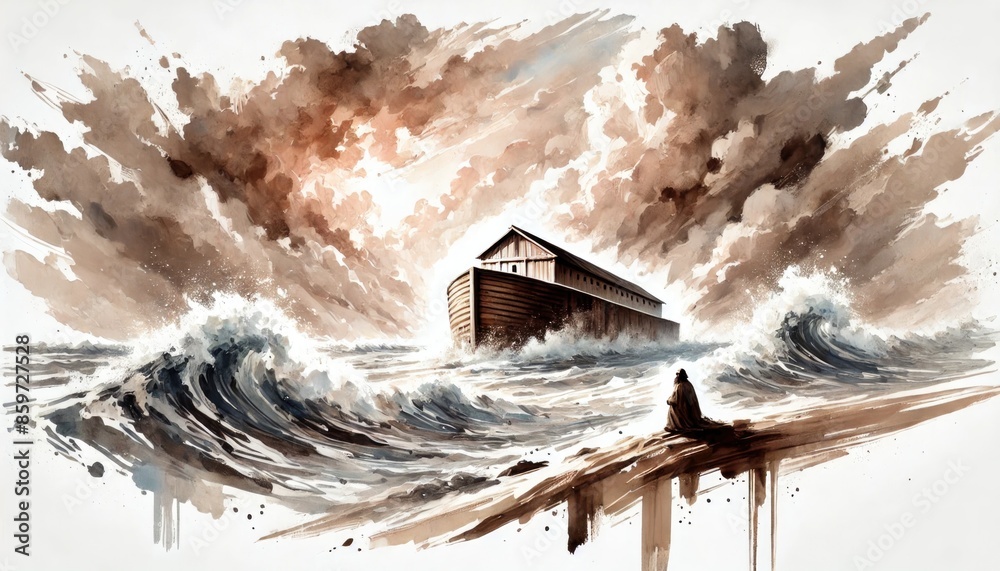 Noah and the Flood — Genesis 6. The ark during the storm. Digital ...